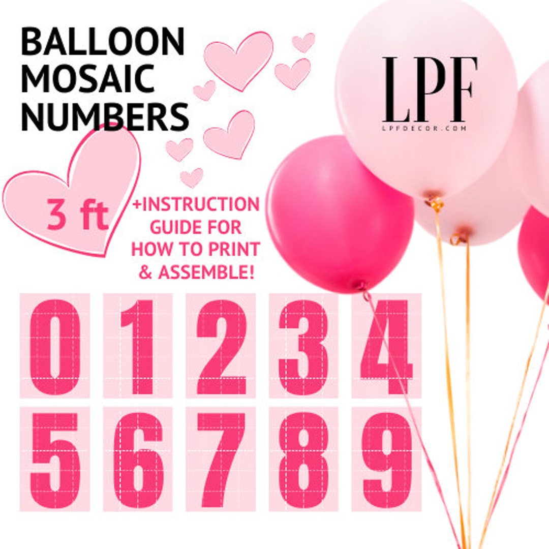 3ft/36" Tall Mosaic All Numbers | 0 1 2 3 4 5 6 7 8 9 | Balloon ...