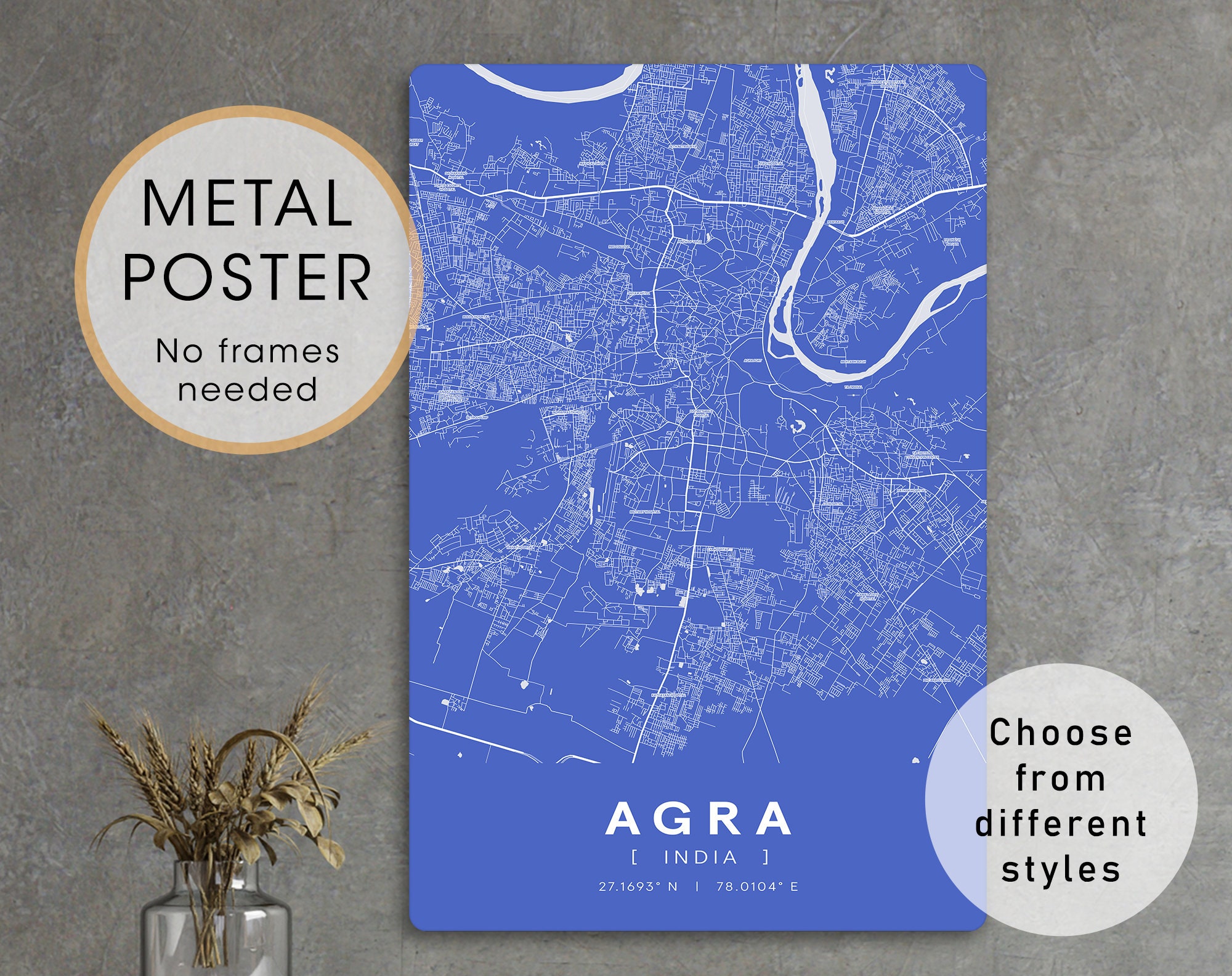 Giclée Prints Agra Map Print Kansas Map Art Vintage Gift Map Agra City ...