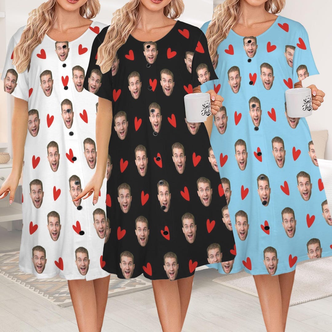 Personalized Photo Nightgown: Custom Face Pajama Dress for Wife Mom ...