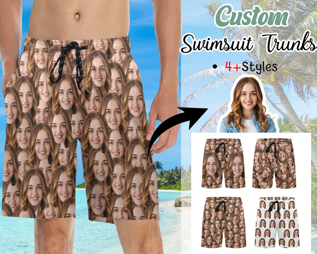 Personalized Beach Shorts for Men, Custom Face Swim Trunks, Multi Face ...