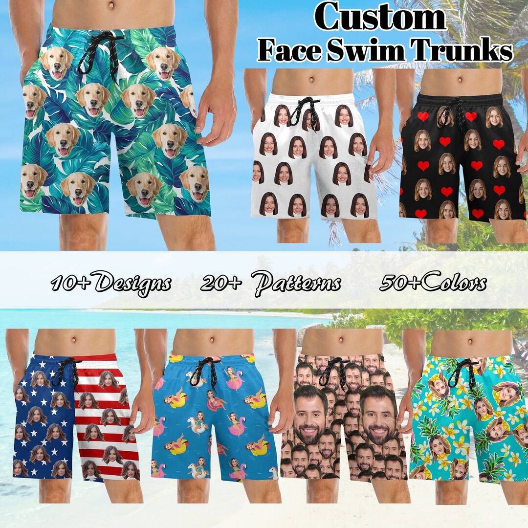 Custom Swim Trunks Face, Personalized Photo Men's Beach Swim Shorts ...