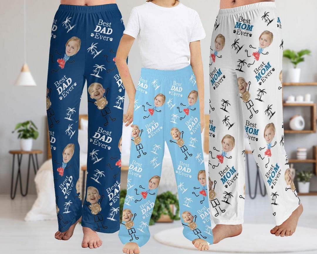 Personalized Pajama Pants, Custom Best Dad Mom Ever Pajama Pants, Face ...