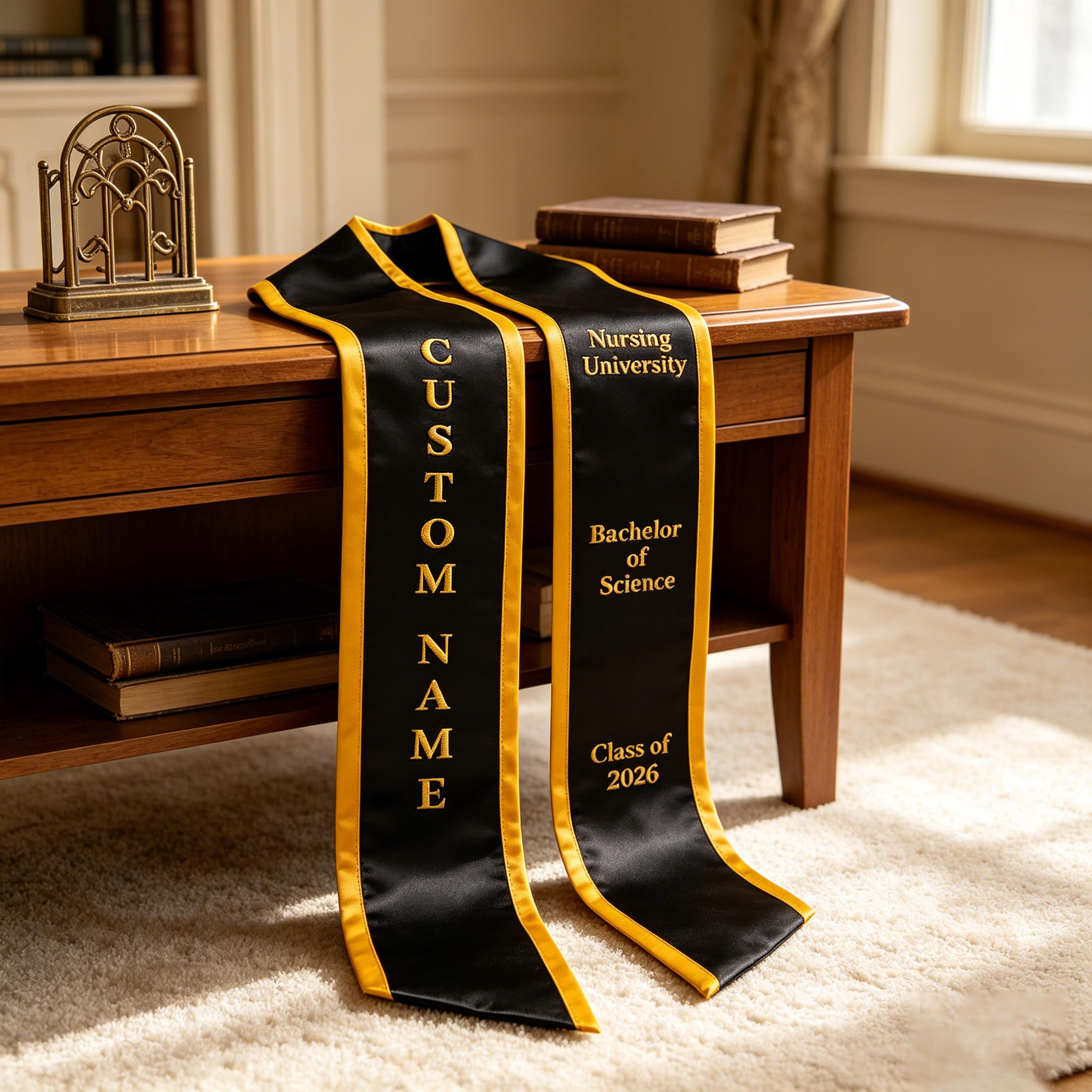 Custom Embroidered Graduation Stole, Personalized Grad Embroidered Sash ...