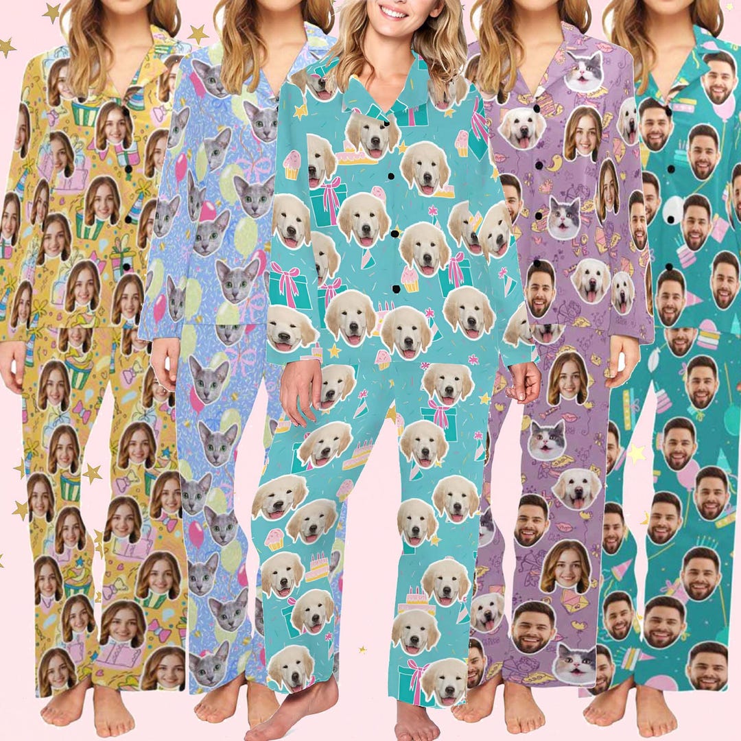 Custom Birthday Pajamas, Custom Face Pajamas Set, Pajamas With Pet Face ...