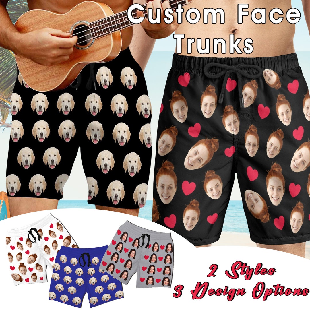 Personalized Face Swim Trunks, Photo Beach Shorts, Pet Face Beach Swim ...