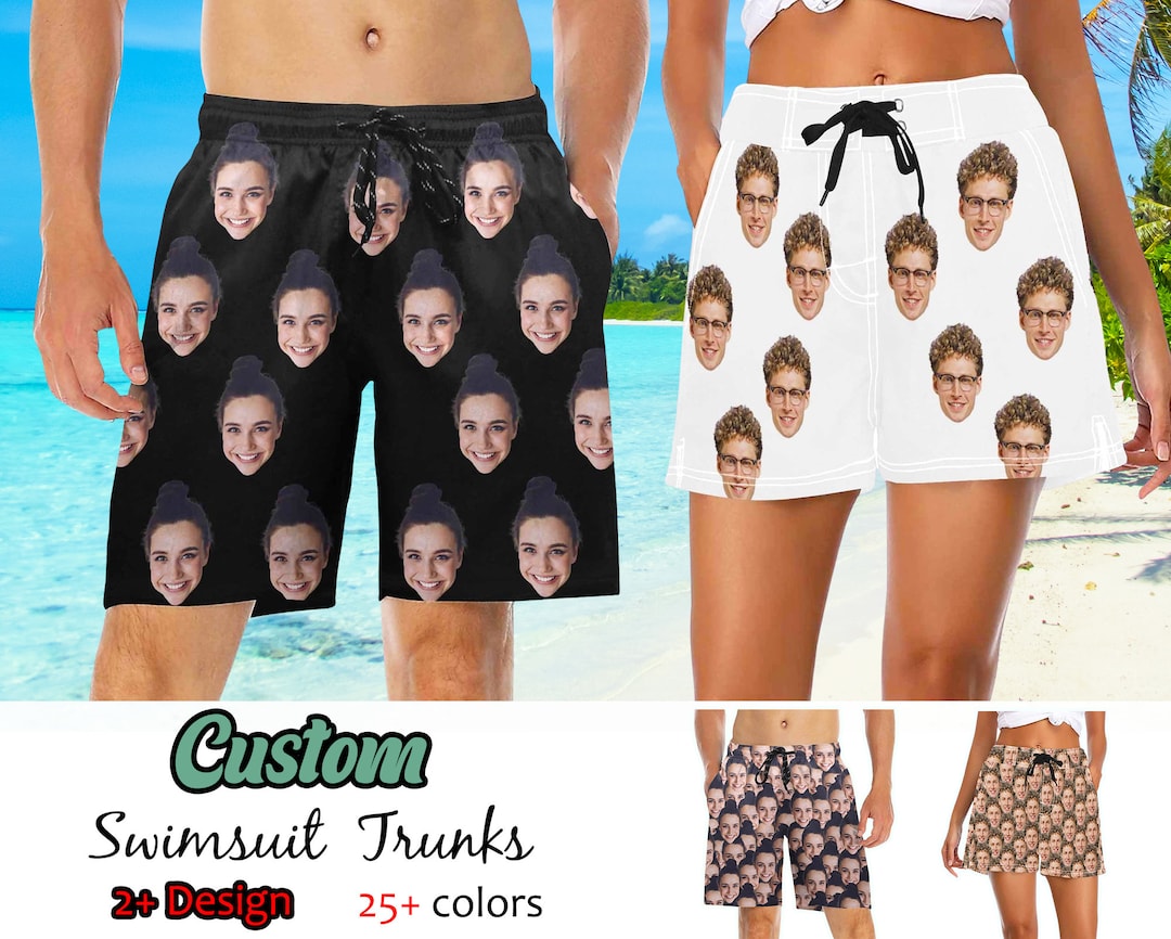 Personalized Couples Matching Swimwear, Custom Swim Trunks Man Woman ...