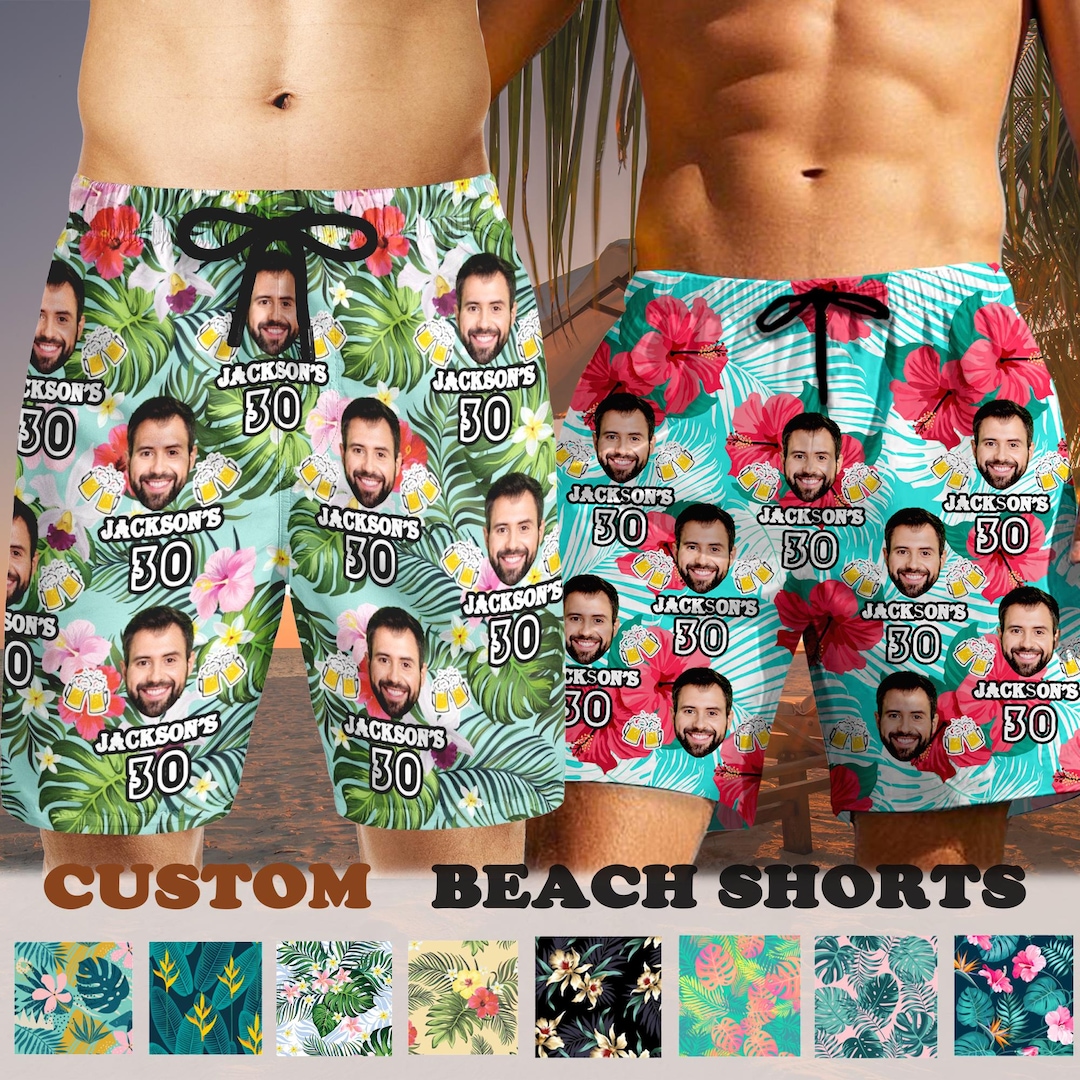 Personalized Face Beach Shorts: Custom Hawaiian Birthday Trunks - Etsy