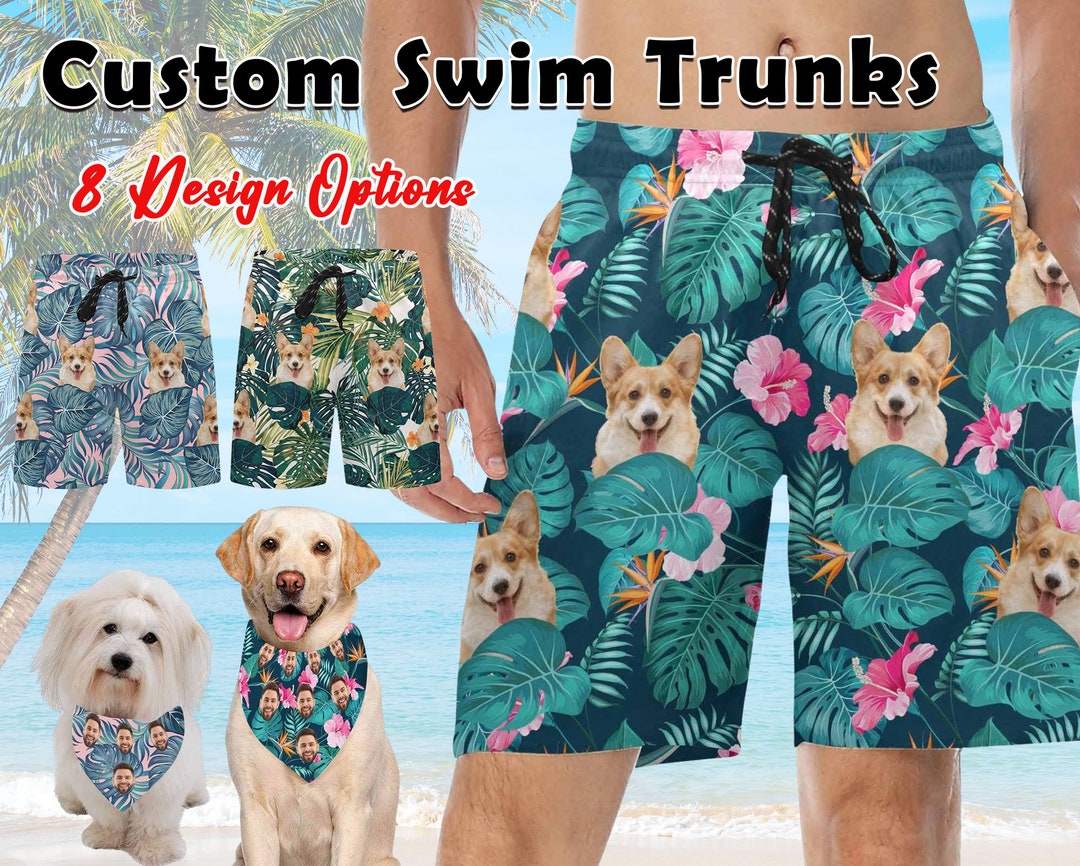 Custom Pet Face Swim Trunks Dog Bandana, Custom Dog Swim Trunks, Beach ...