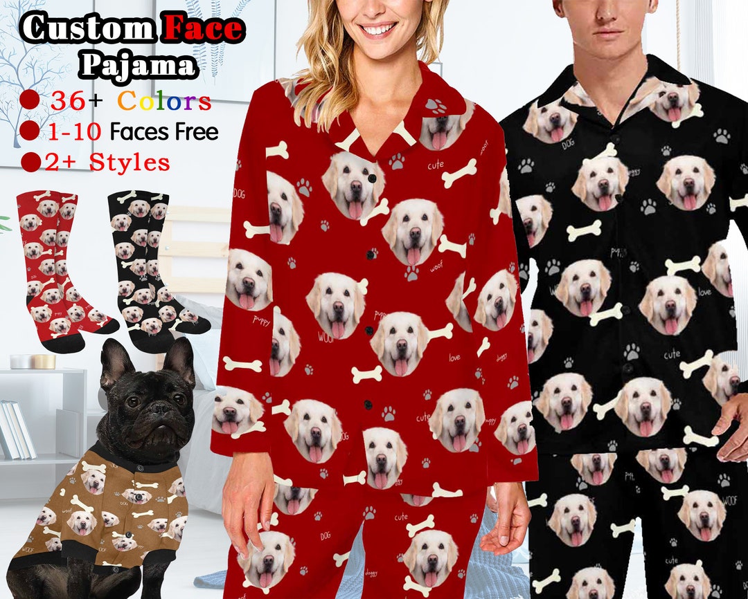 Custom Photo Long Sleeve Pajama for Women Men, Custom Pajamas With Dogs ...