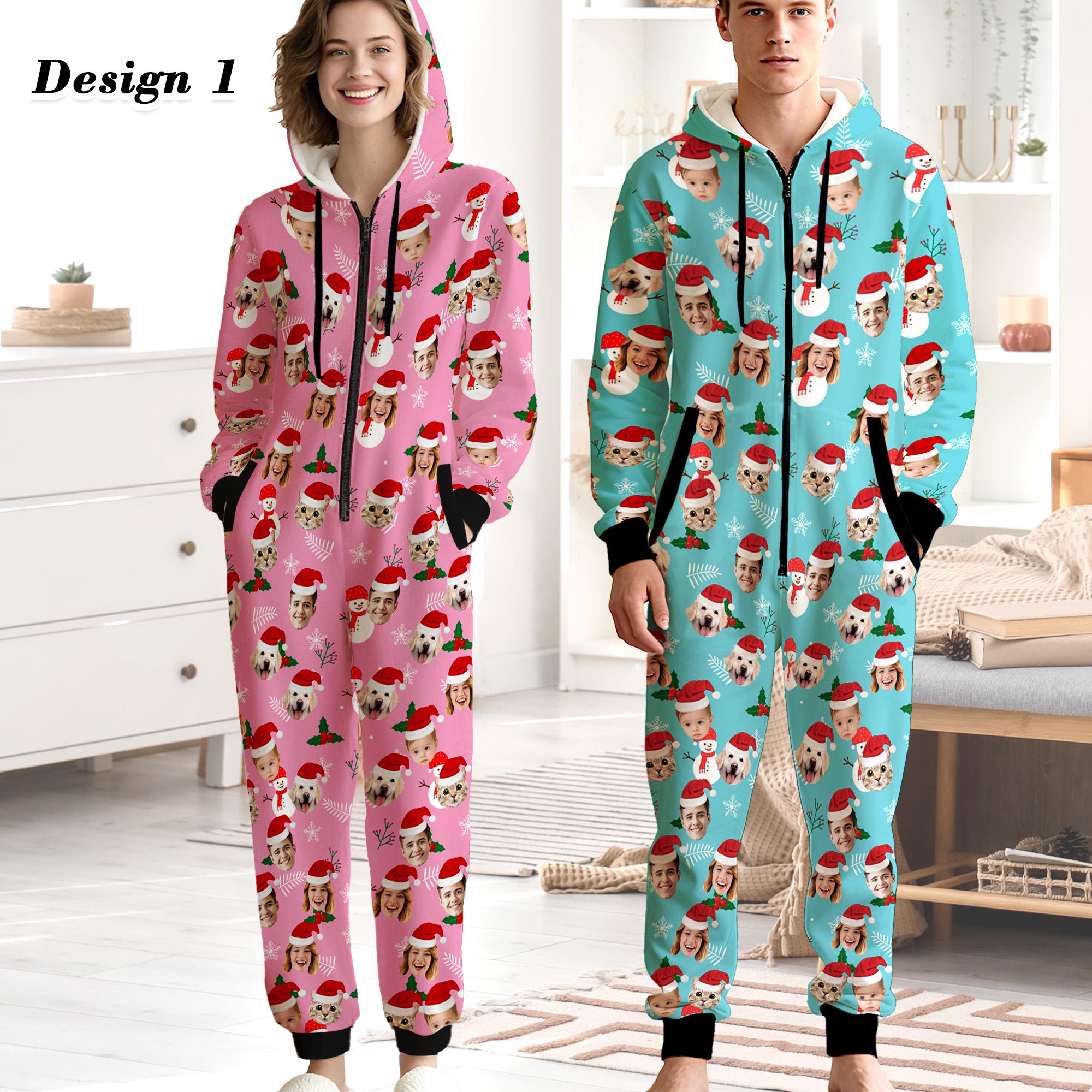 Custom Face Zipper One-piece Pajamas: Personalized Flannel Hooded ...