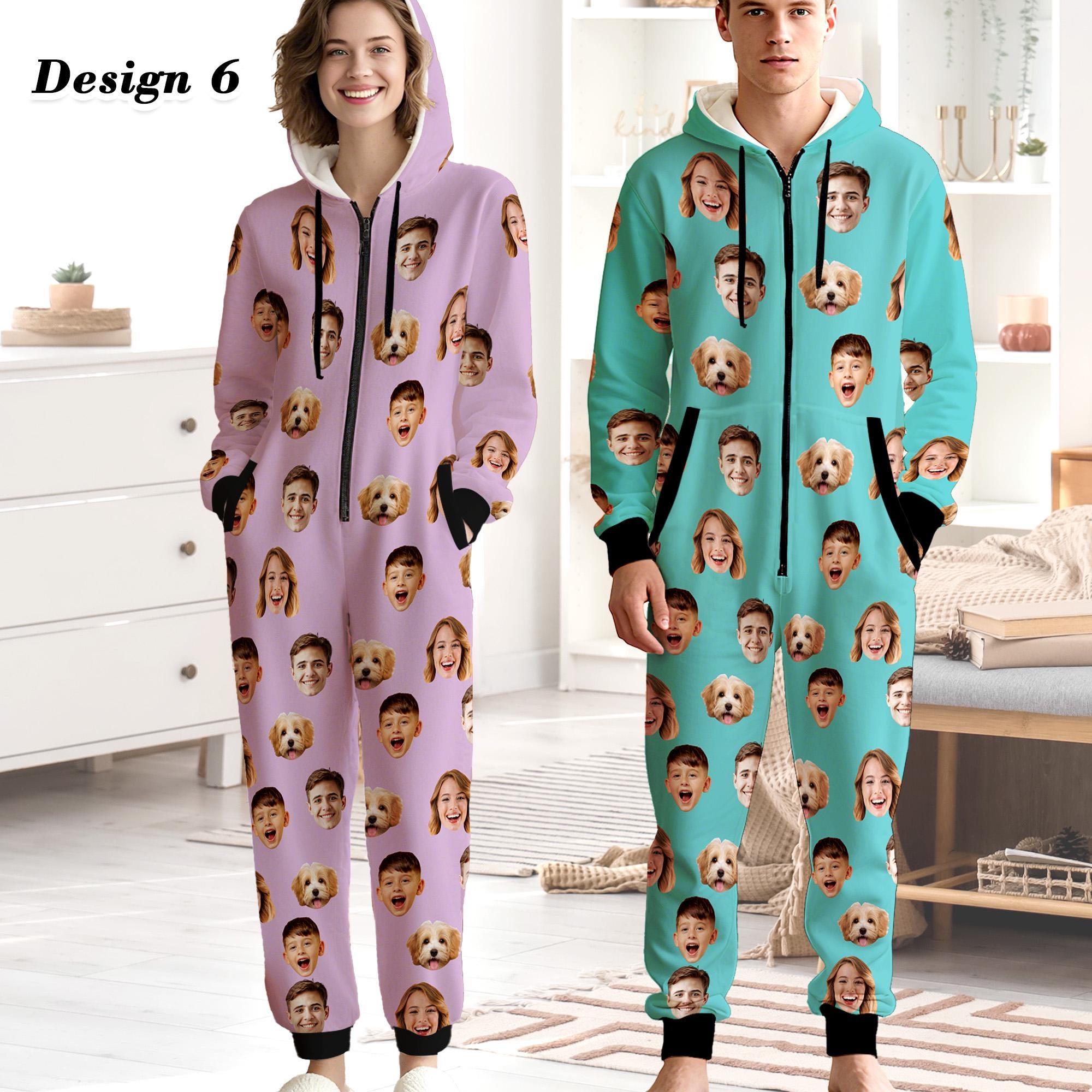 Custom Face Zipper One-piece Pajamas: Personalized Flannel Hooded ...