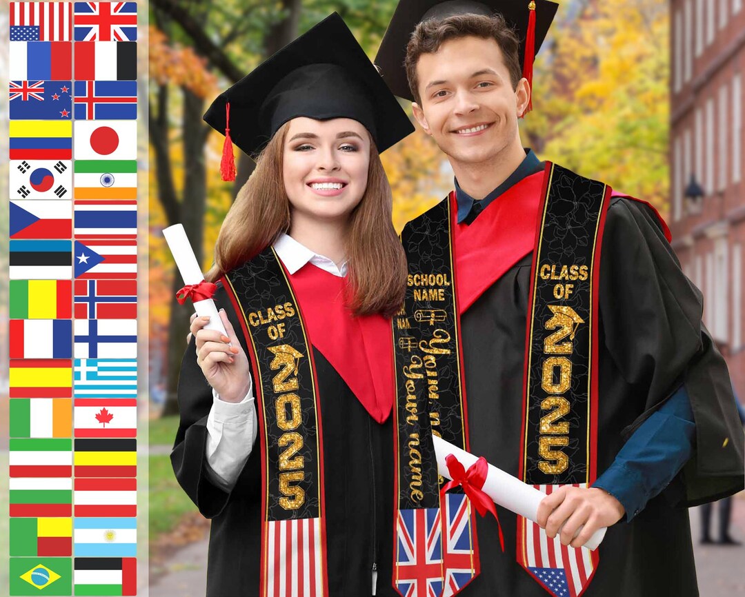 Personalized Mixed Two Flag Grad Stole,custom Mixed Country Flag ...