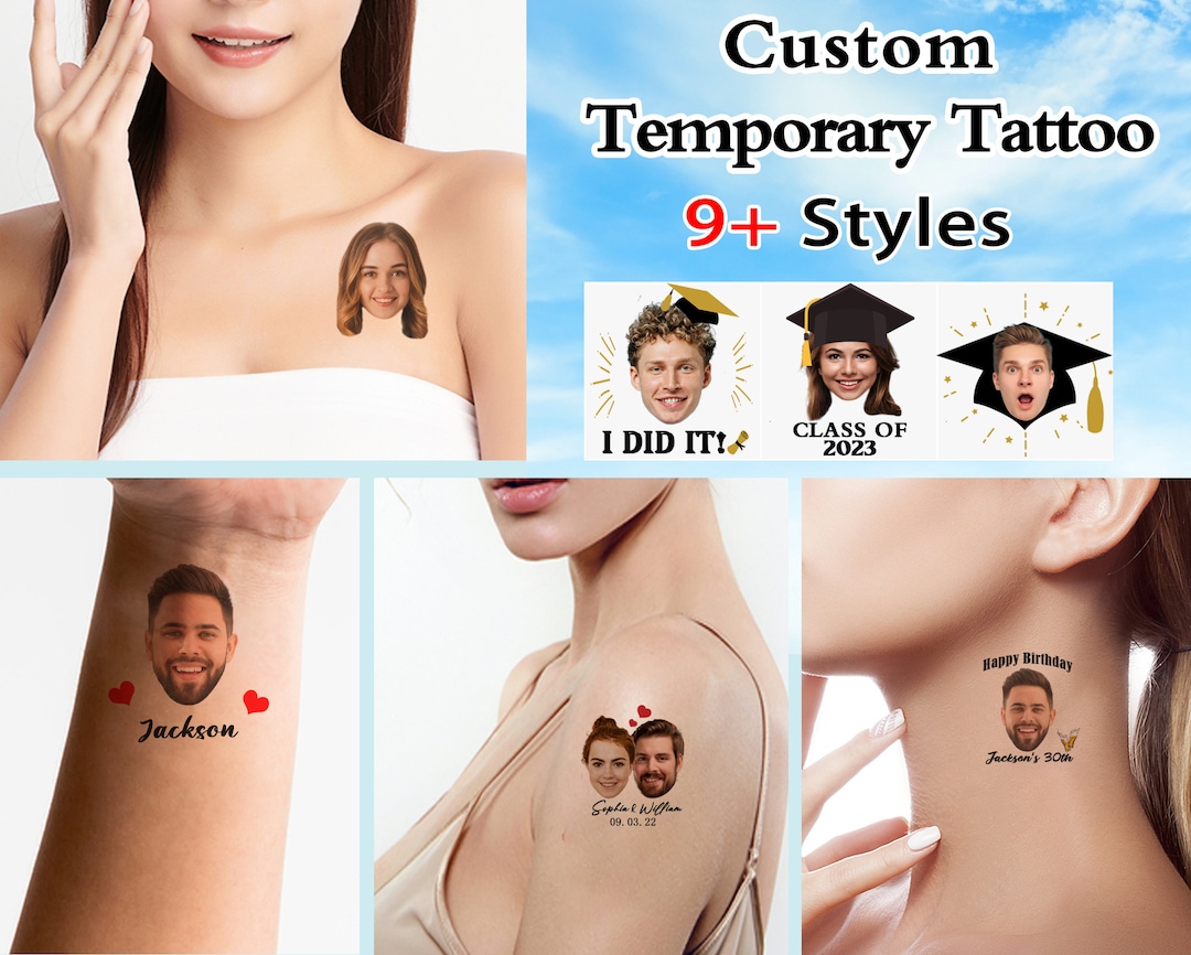 Custom Temporary Tattoo, Custom Tattoo Face Picture Text Name Words ...