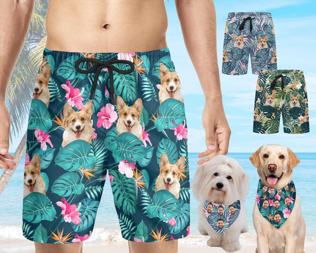 Custom Pet Face Swim Trunks Dog Bandana, Custom Dog Swim Trunks, Beach ...