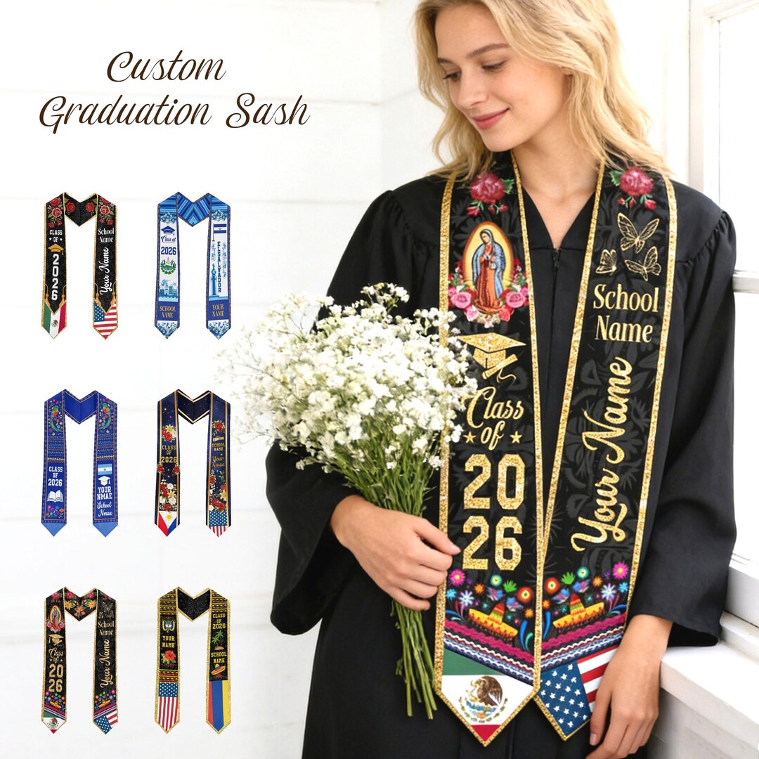 Personalized Flag Graduation Stole, Custom Mexican Grad Sash ...