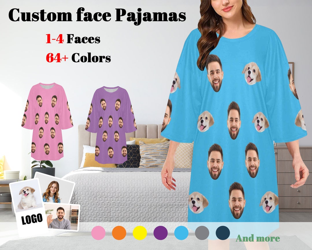 Custom Sleep Shirt for Woman, Custom Face Sleep Shirt With Pocket ...