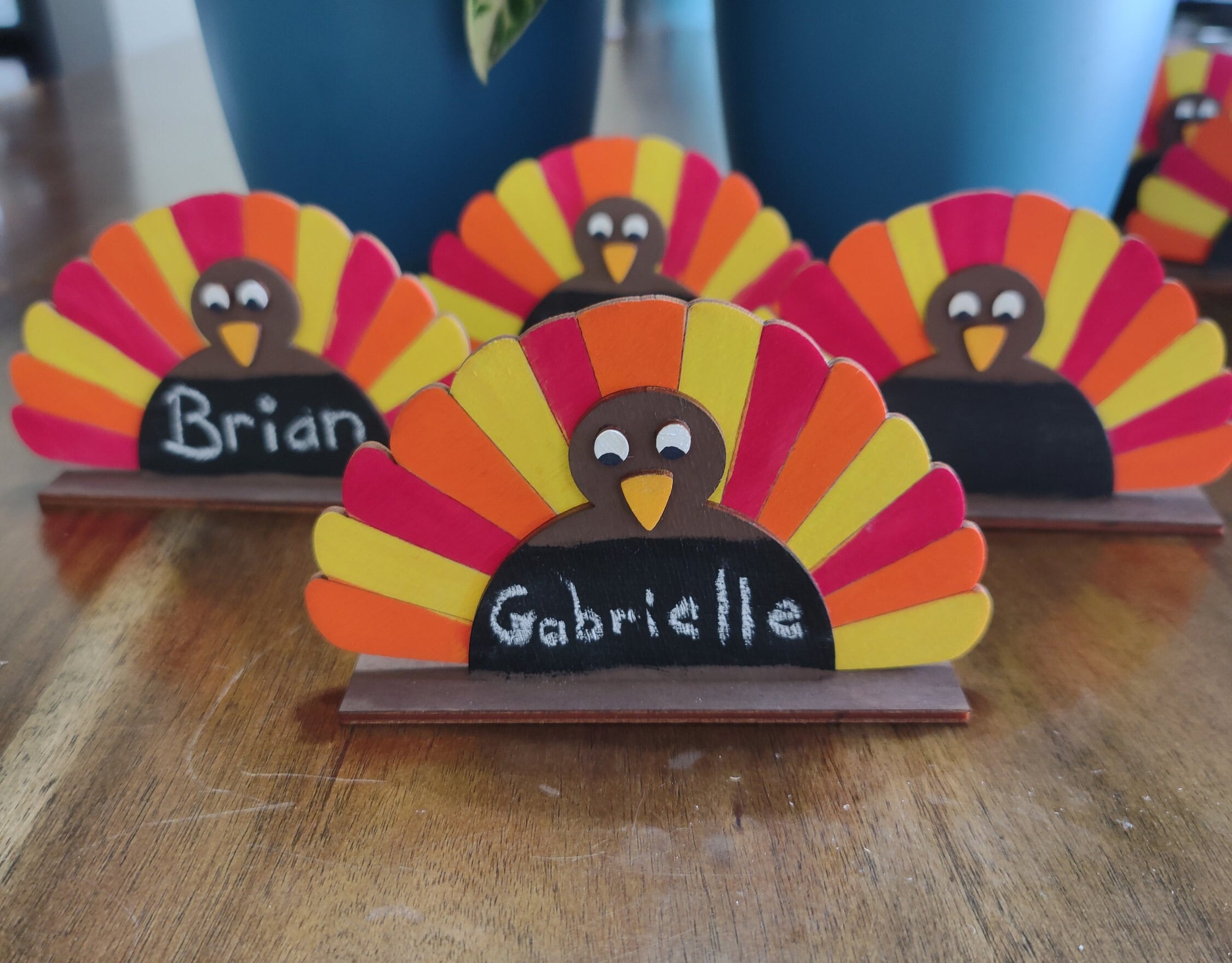 Wood Thanksgiving Place Cards, Reusable Turkey Name Tags, Table Decor ...