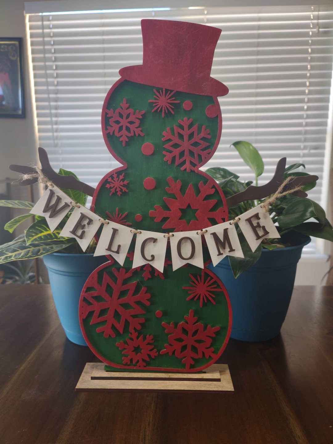 Welcome Snowman Porch Sign, Wood Christmas Decorations, Snowflake ...