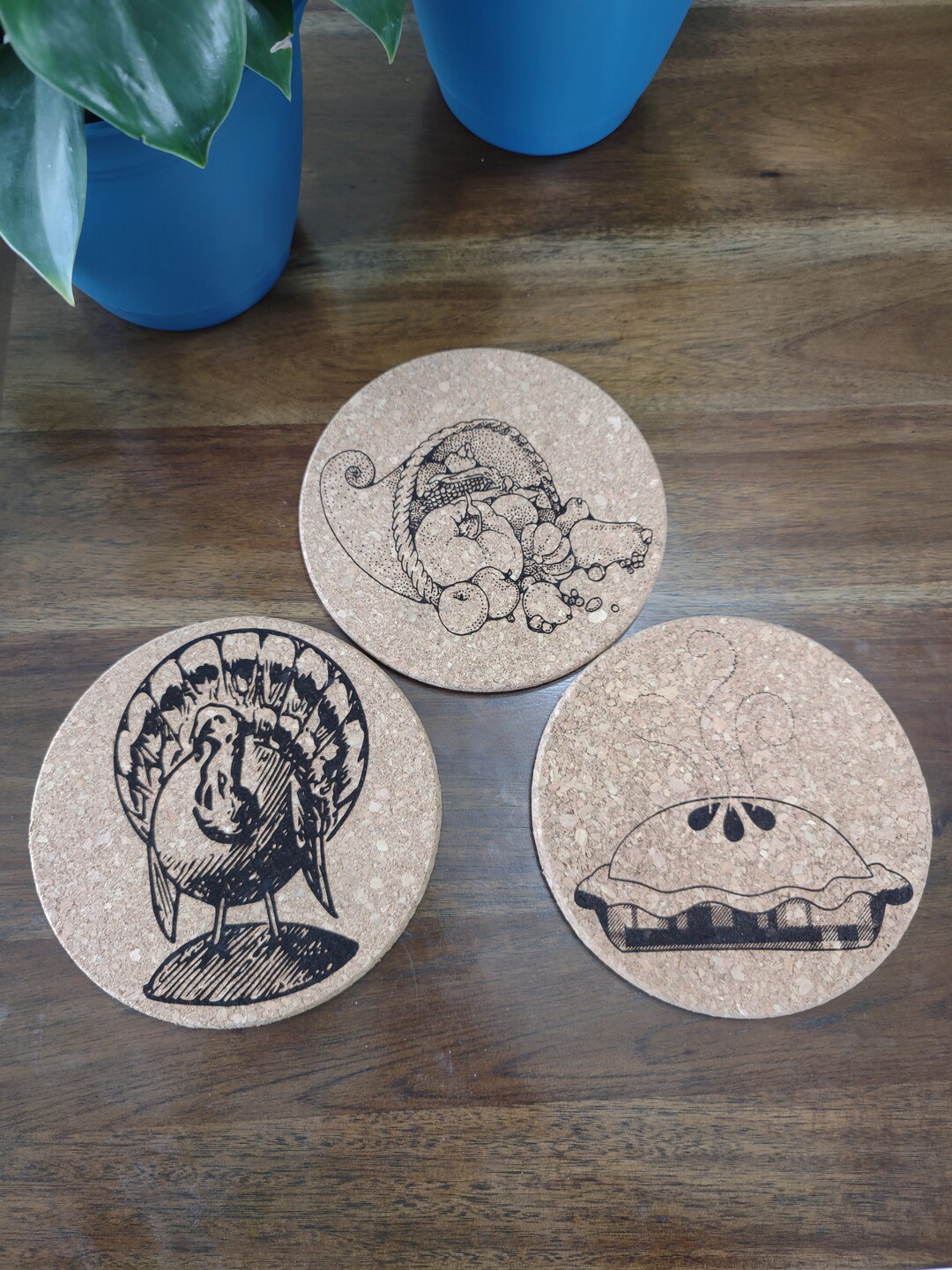 Set of 3 Thanksgiving Cork Trivets, Turkey Tabletop Decor, Fall Table ...