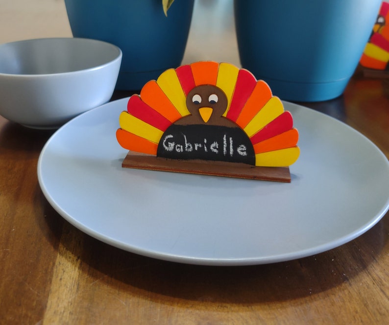 Wood Thanksgiving Place Cards, Reusable Turkey Name Tags, Table Decor ...