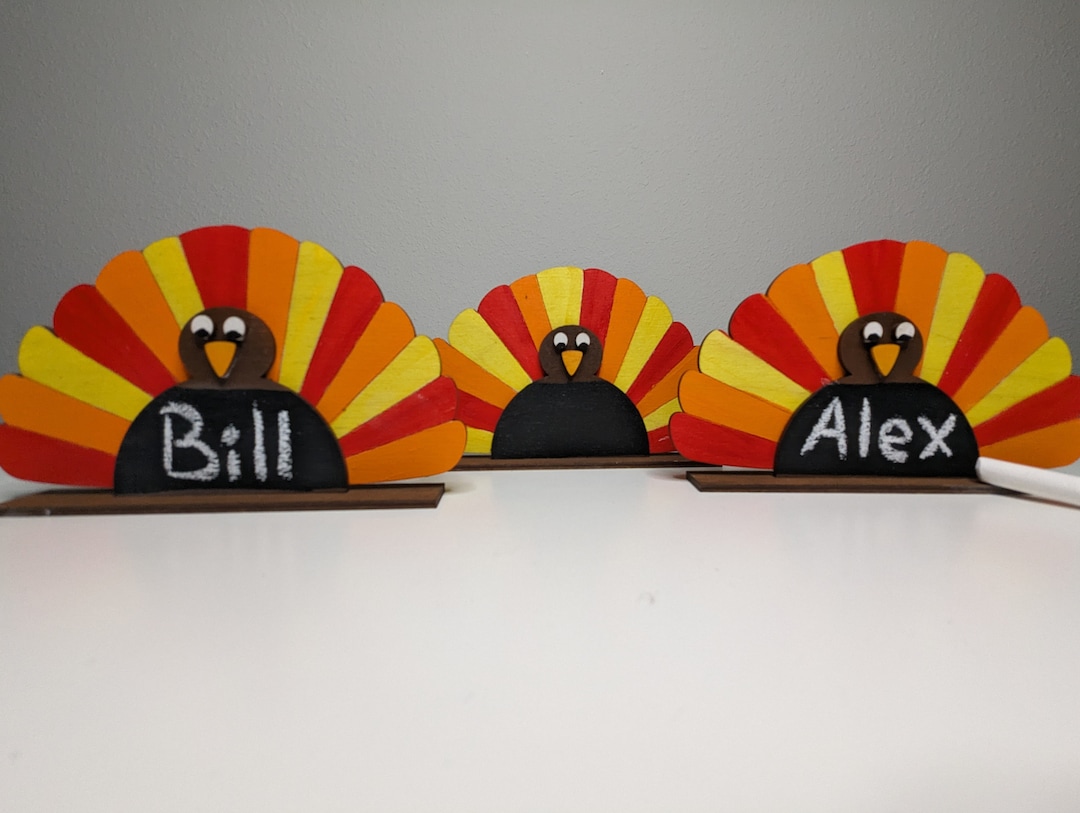 Wood Thanksgiving Place Cards, Reusable Turkey Name Tags, Table Decor ...