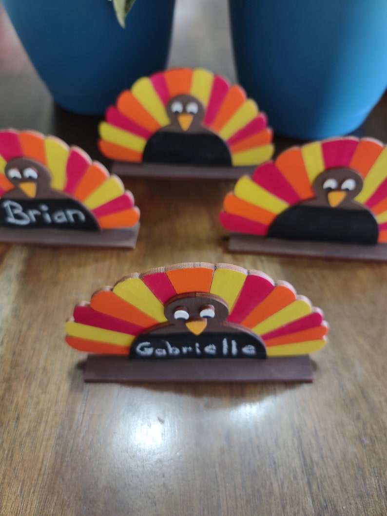 Wood Thanksgiving Place Cards, Reusable Turkey Name Tags, Table Decor ...