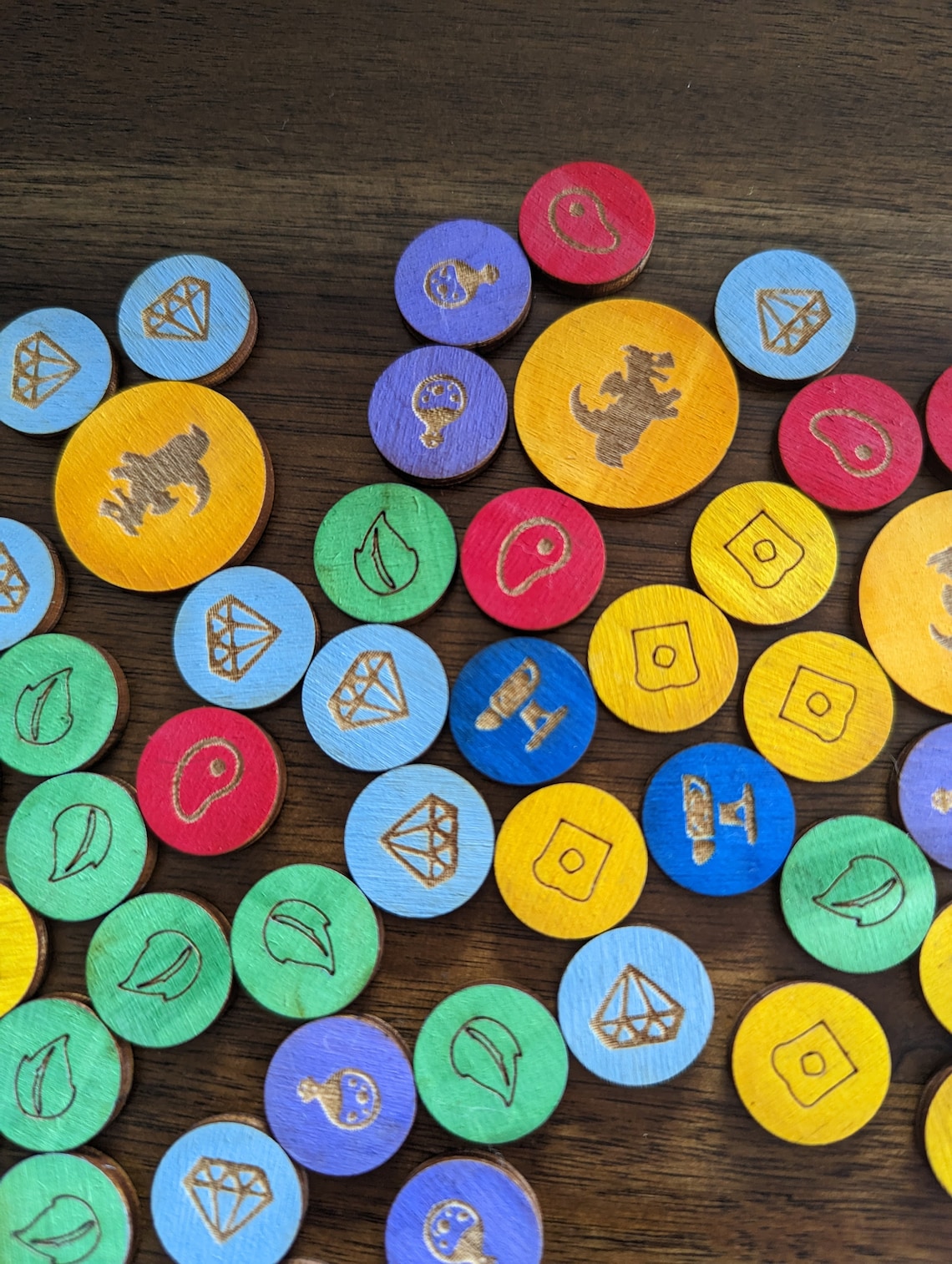 217 Round Wood Game Tokens for Flamecraft, Goods Tokens, Flamecraft ...