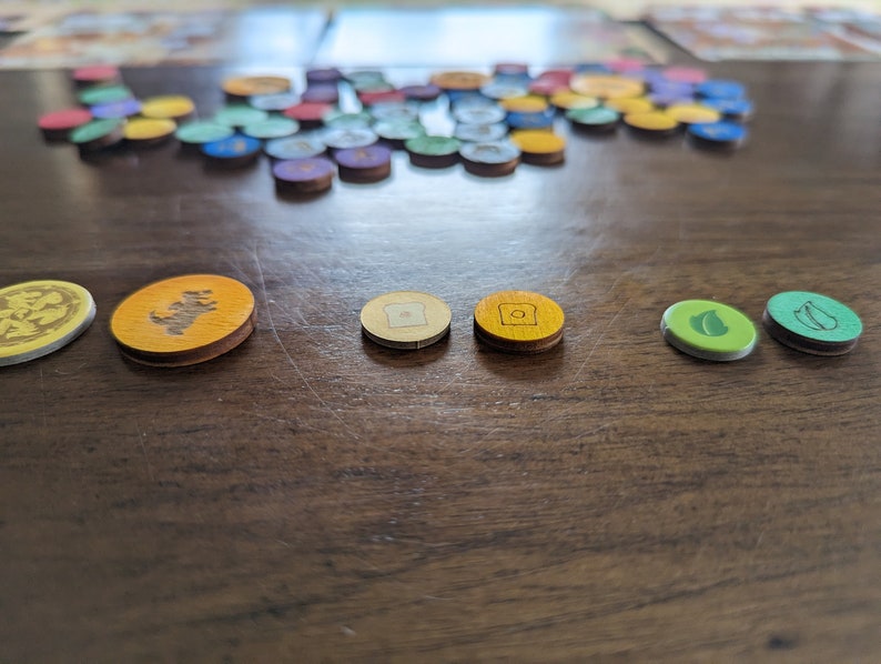 217 Round Wood Game Tokens for Flamecraft, Goods Tokens, Flamecraft ...