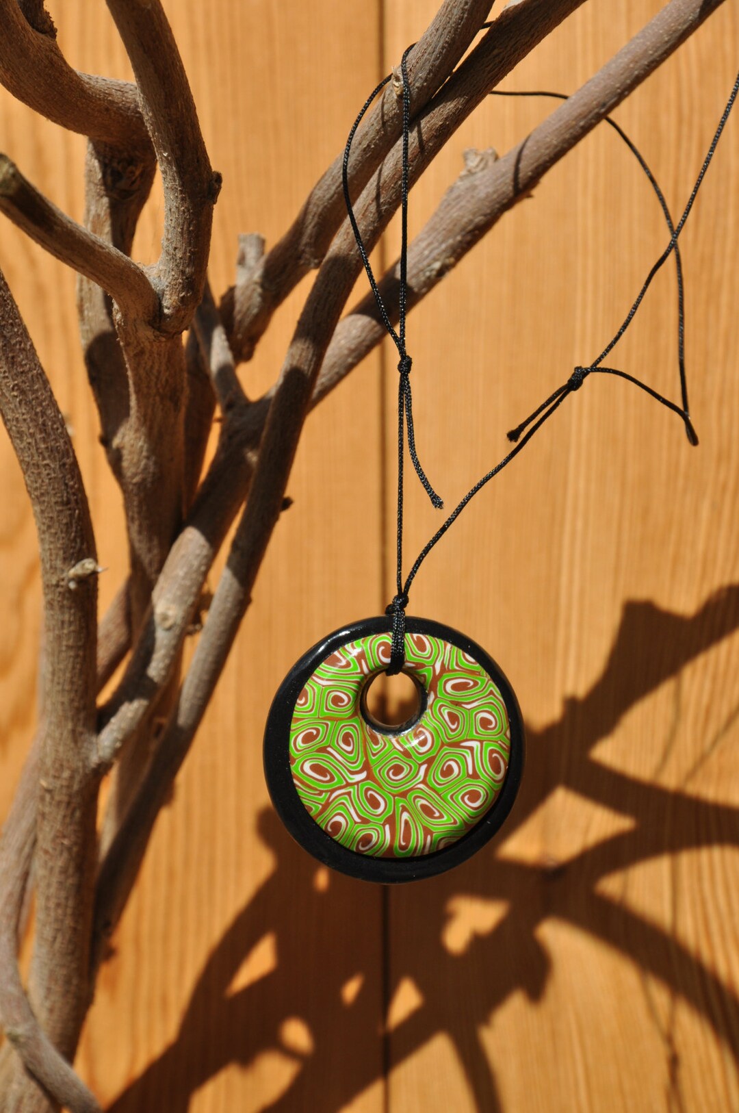 Pedentif in Fimo Paste, White and Brown Green Spiral Pattern - Etsy