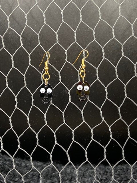 Black Skull With Googly Eyes Charm Earrings With Fish Hook - Etsy