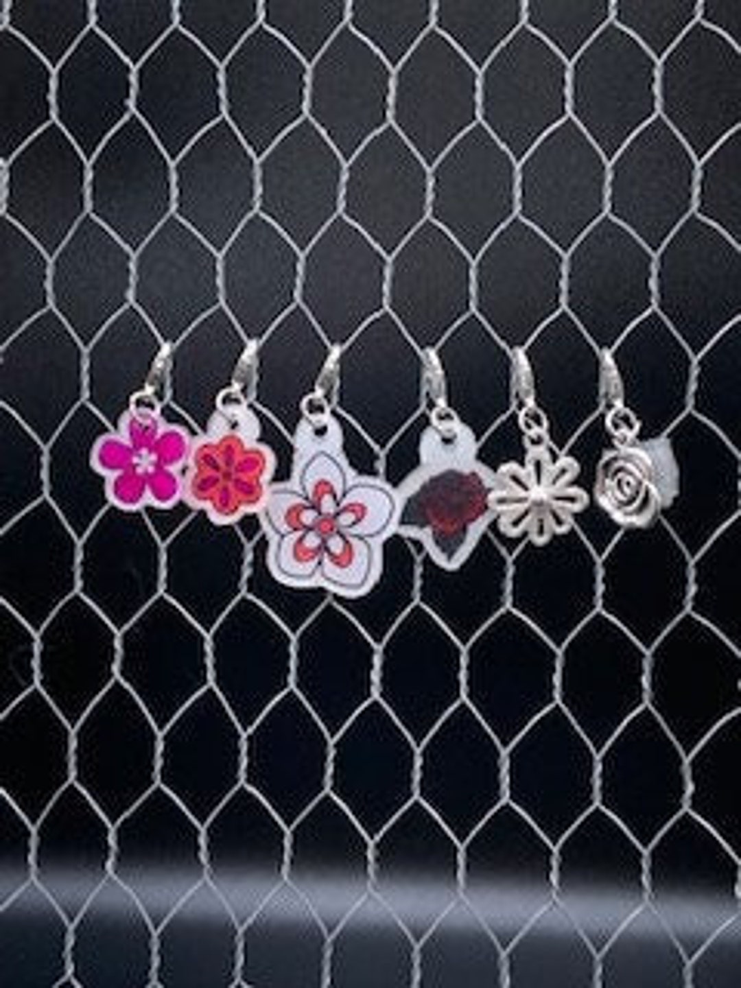 Pink Flower Shrink Dink Silver Stitch Marker Lobster Clasp - Etsy