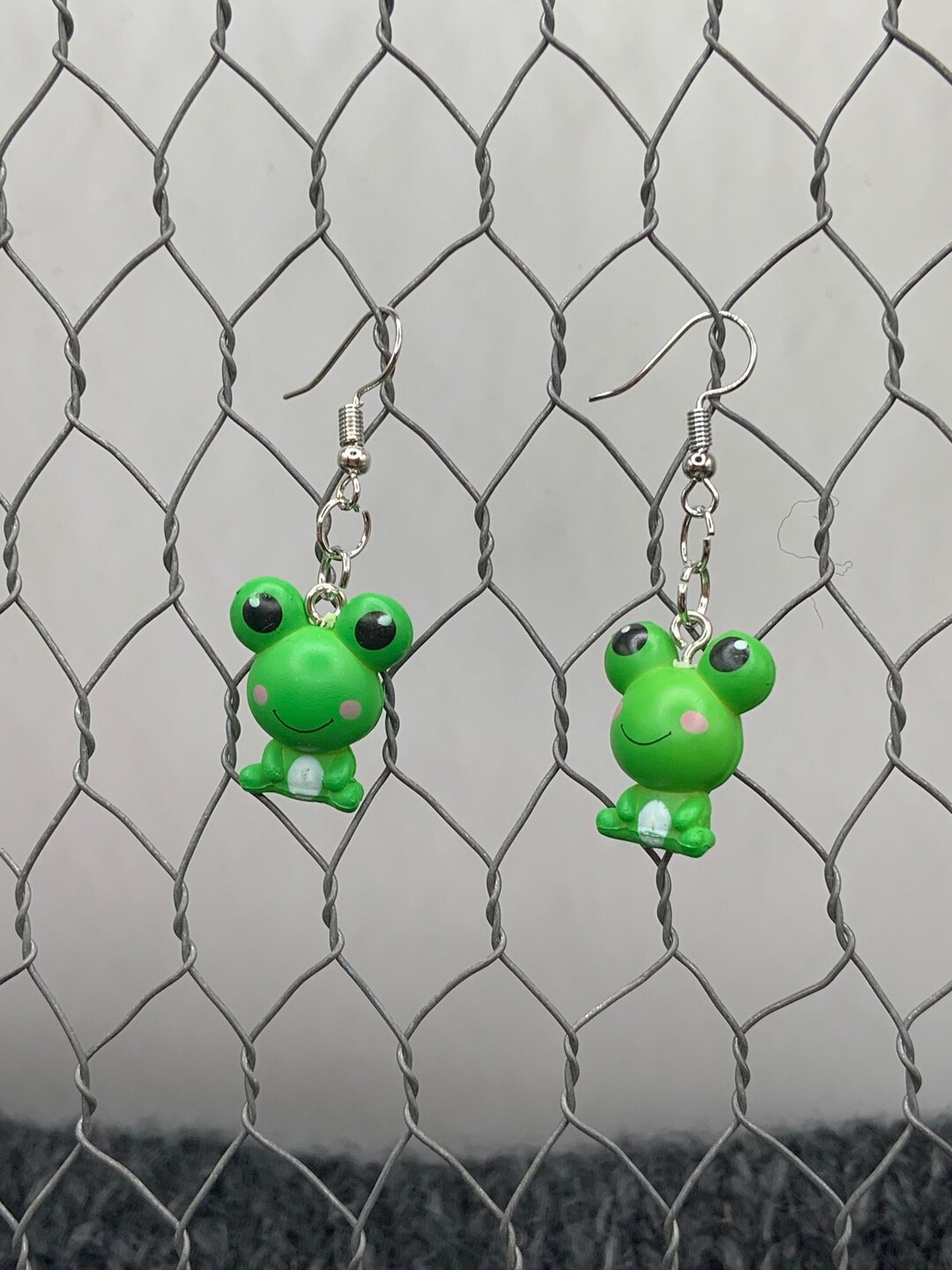 Green Frog Charm Earrings With Fish Hook - Etsy