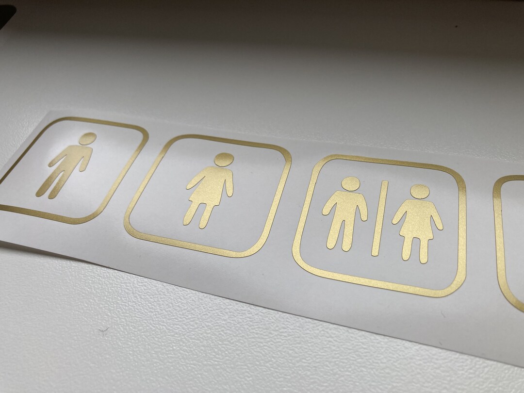 Set of 5 Restroom Sign Decals, Toilet Sign, Bathroom Sign, Restroom ...