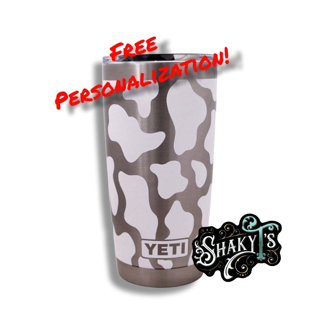 20oz - 360 Cow Print Laser En on a Yeti Tumbler, With Magslide Lid ...