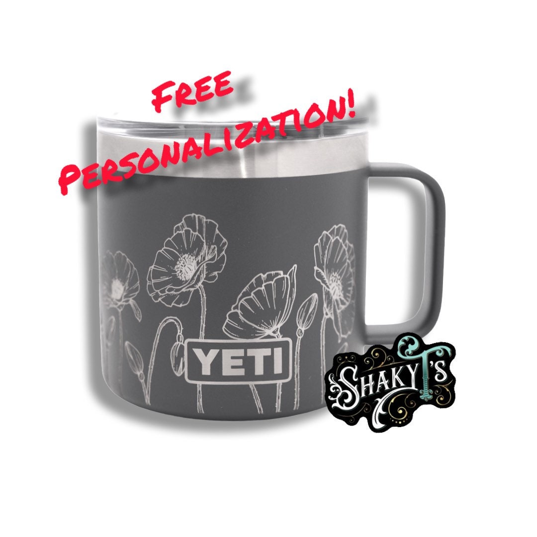 14oz - 270 Poppy Design Laser Engraved on a Yeti Mug, Multiple Colors ...