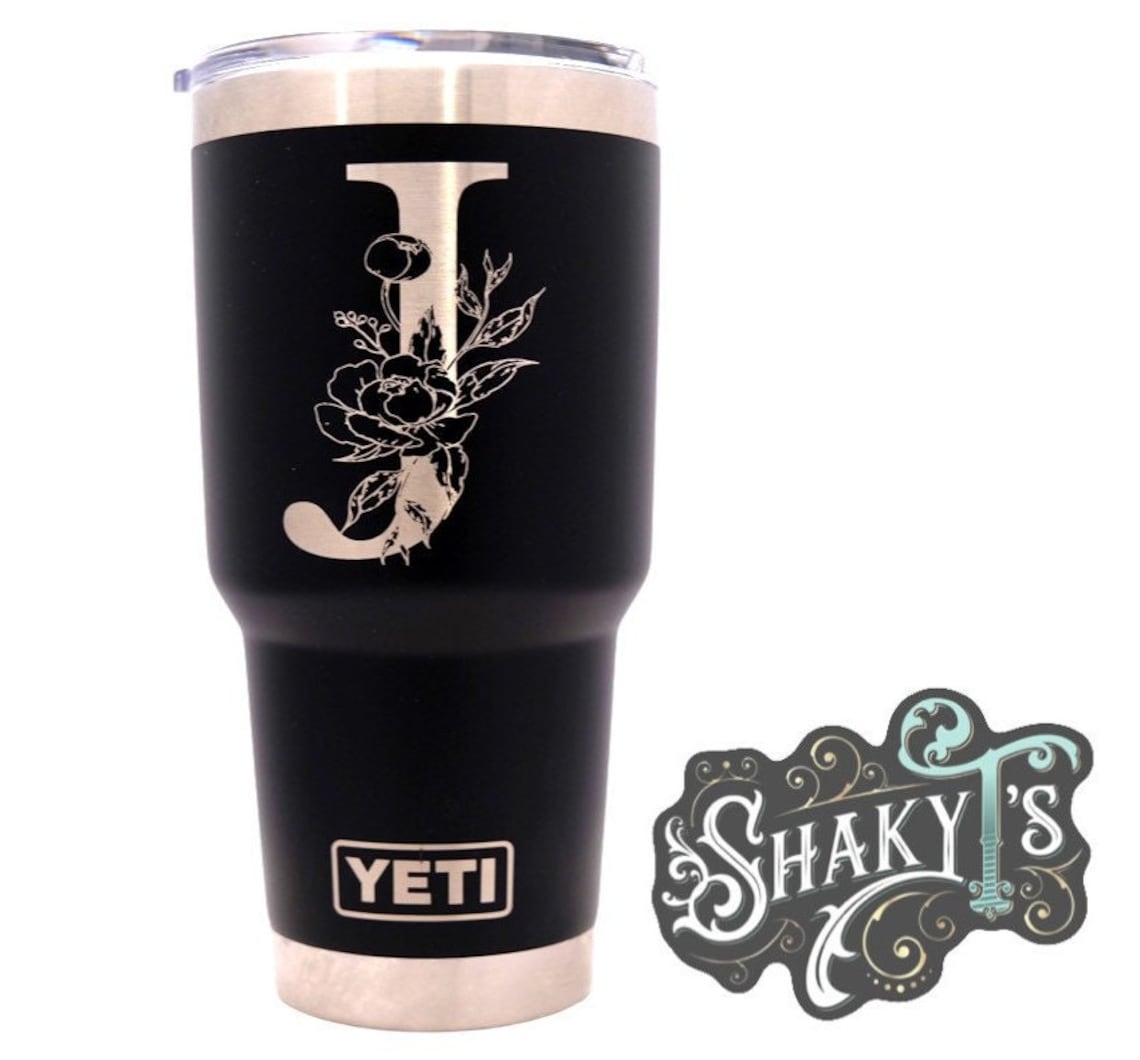30oz Floral Monogram Design Laser or Hand Engraved on a Yeti - Etsy