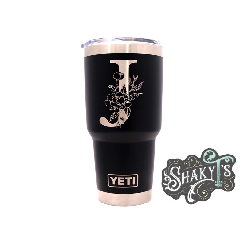 30oz Floral Monogram Design Laser or Hand Engraved on a Yeti - Etsy