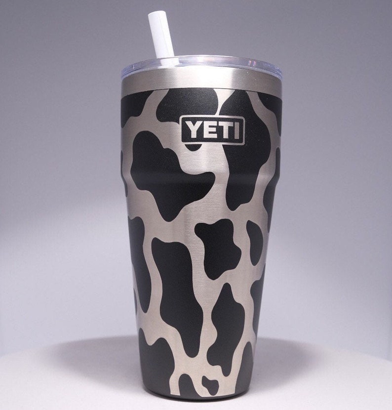 26oz - 360 Cow Print Laser Engraved on a Yeti Stackable Tumbler, With ...