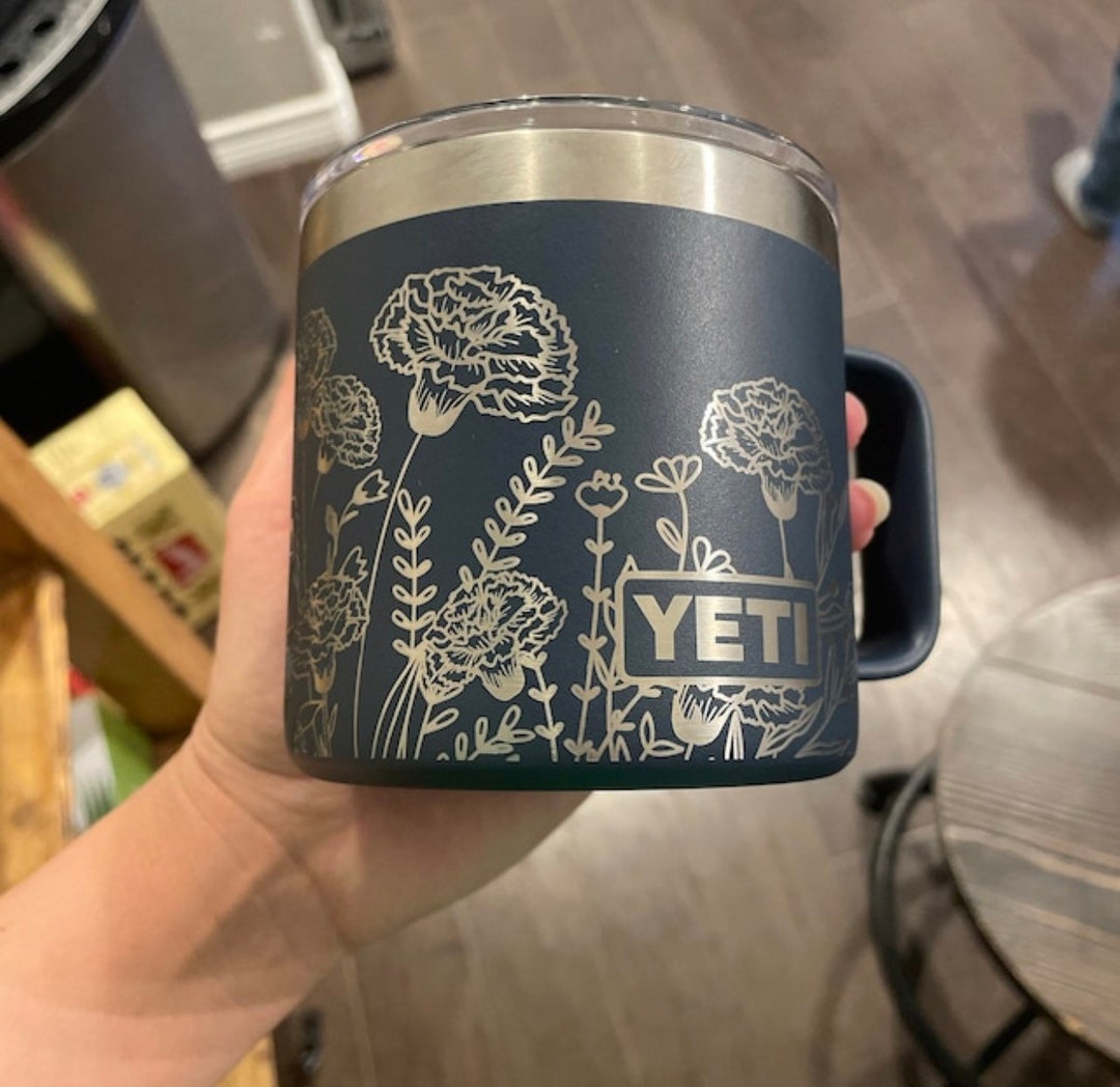 14oz - Carnation Wrap Laser Engraved on a Yeti Mug, With Magslide Lid ...