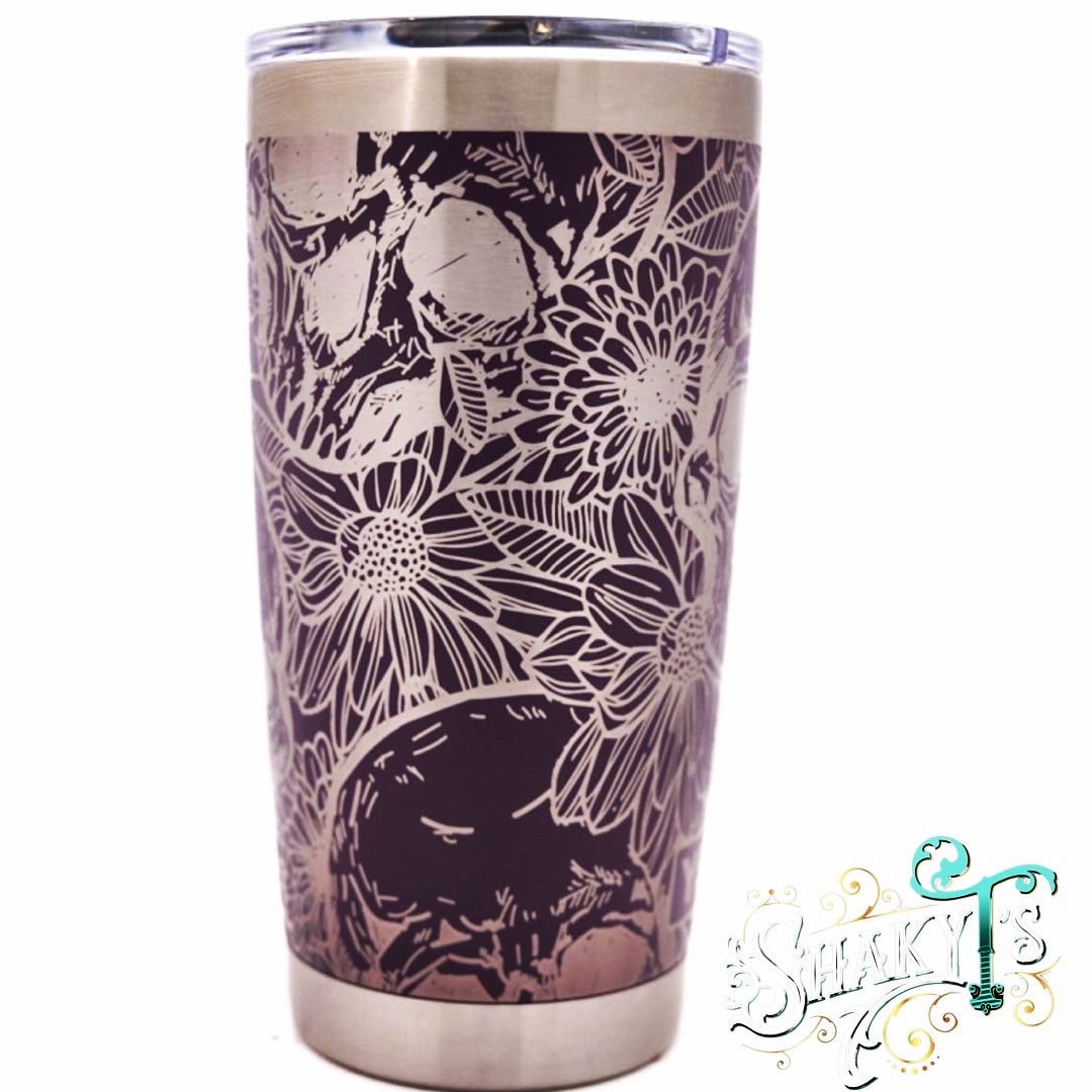 20oz 360 Skull and Flower Design Laser Engraved on a Yeti - Etsy
