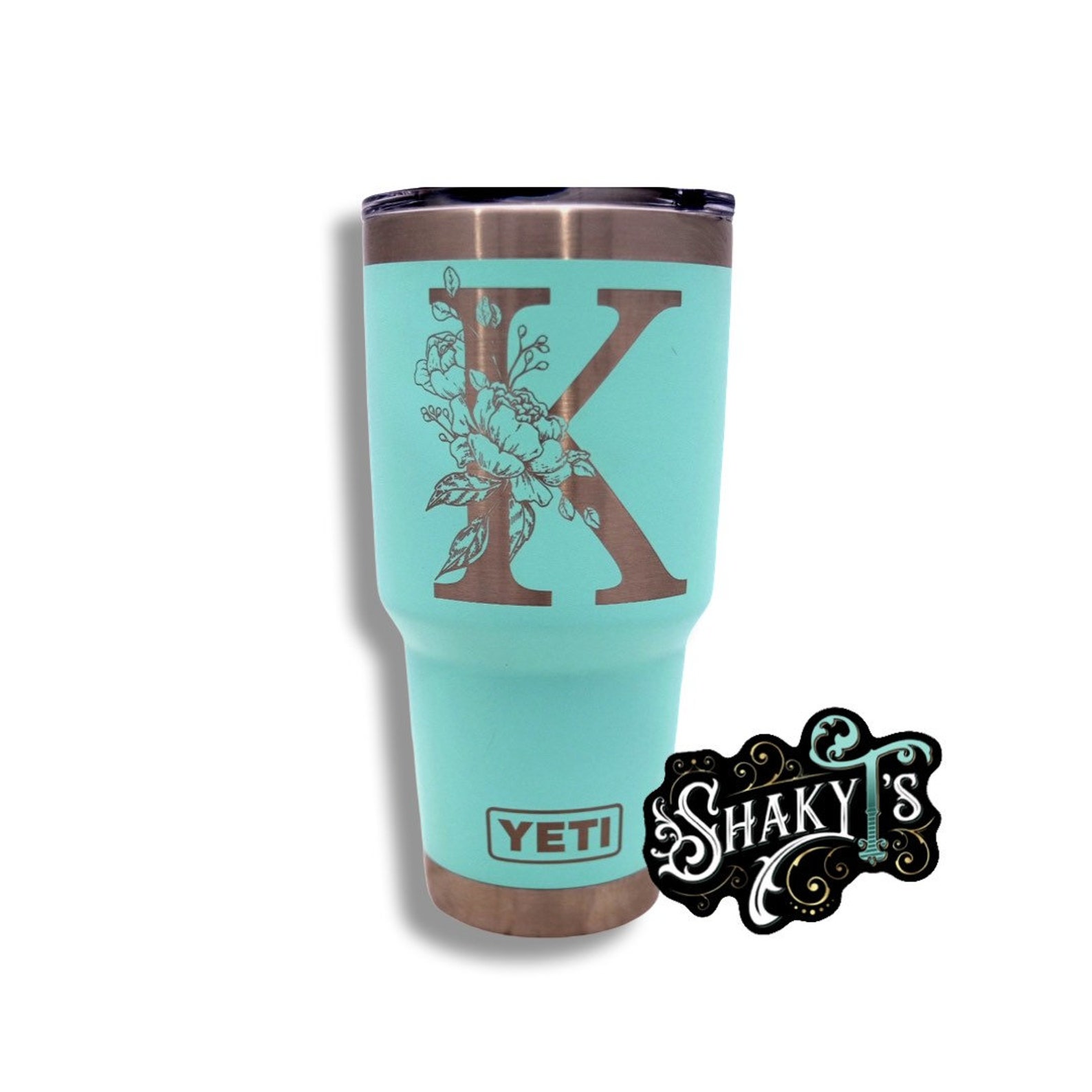 30oz Floral Monogram Design Laser or Hand Engraved on a Yeti - Etsy