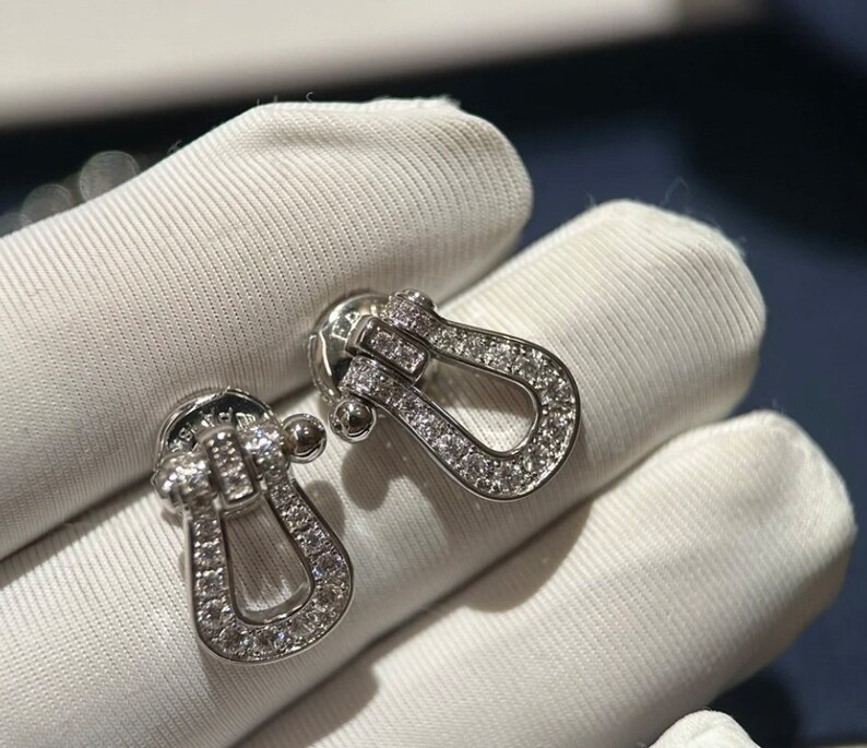 Vachette Clasp Stud Earringfull Set Diamond 925 Silver 14k Filled Gold ...