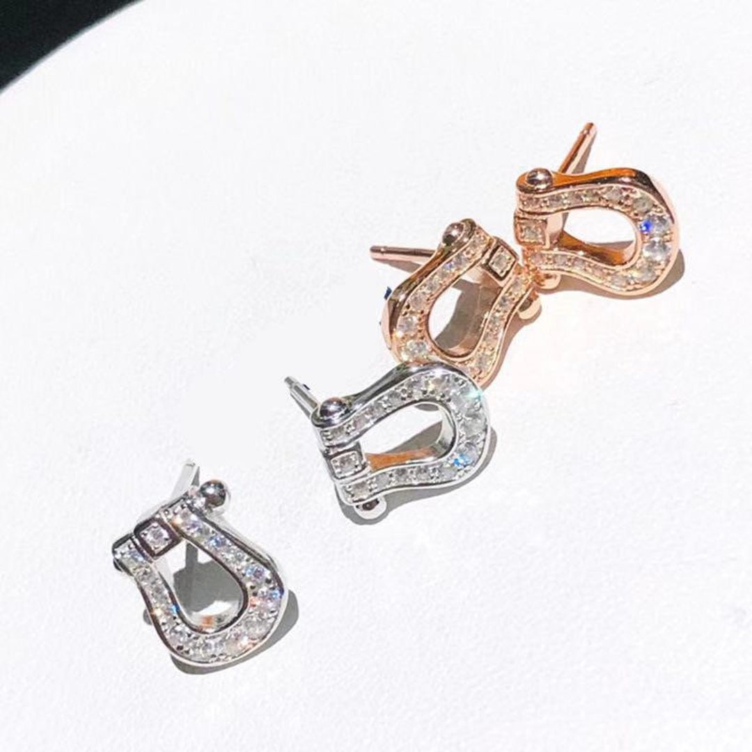 Vachette Clasp Stud Earringfull Set Diamond 925 Silver 14k Filled Gold ...