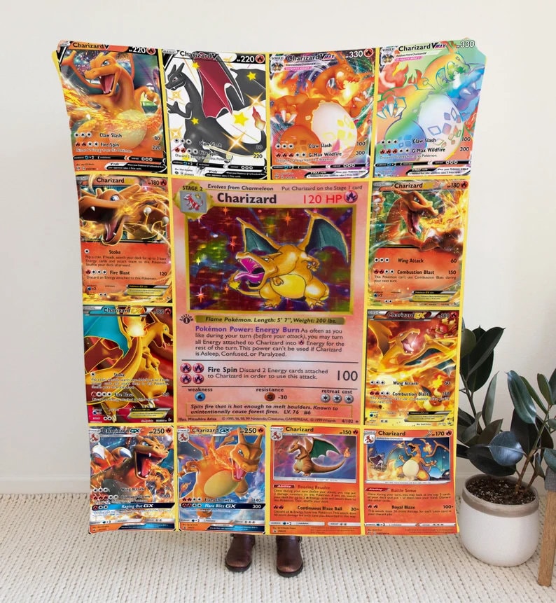 Multi Charizard Version 1 Custom Trading Card Blanket, Anniversary Gift ...