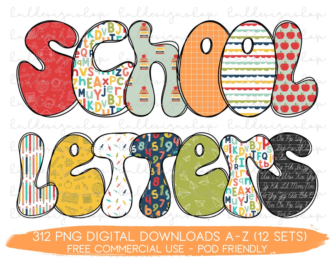 SET OF 12 School Doodle Letters Png, School Font Png, School Boy ...