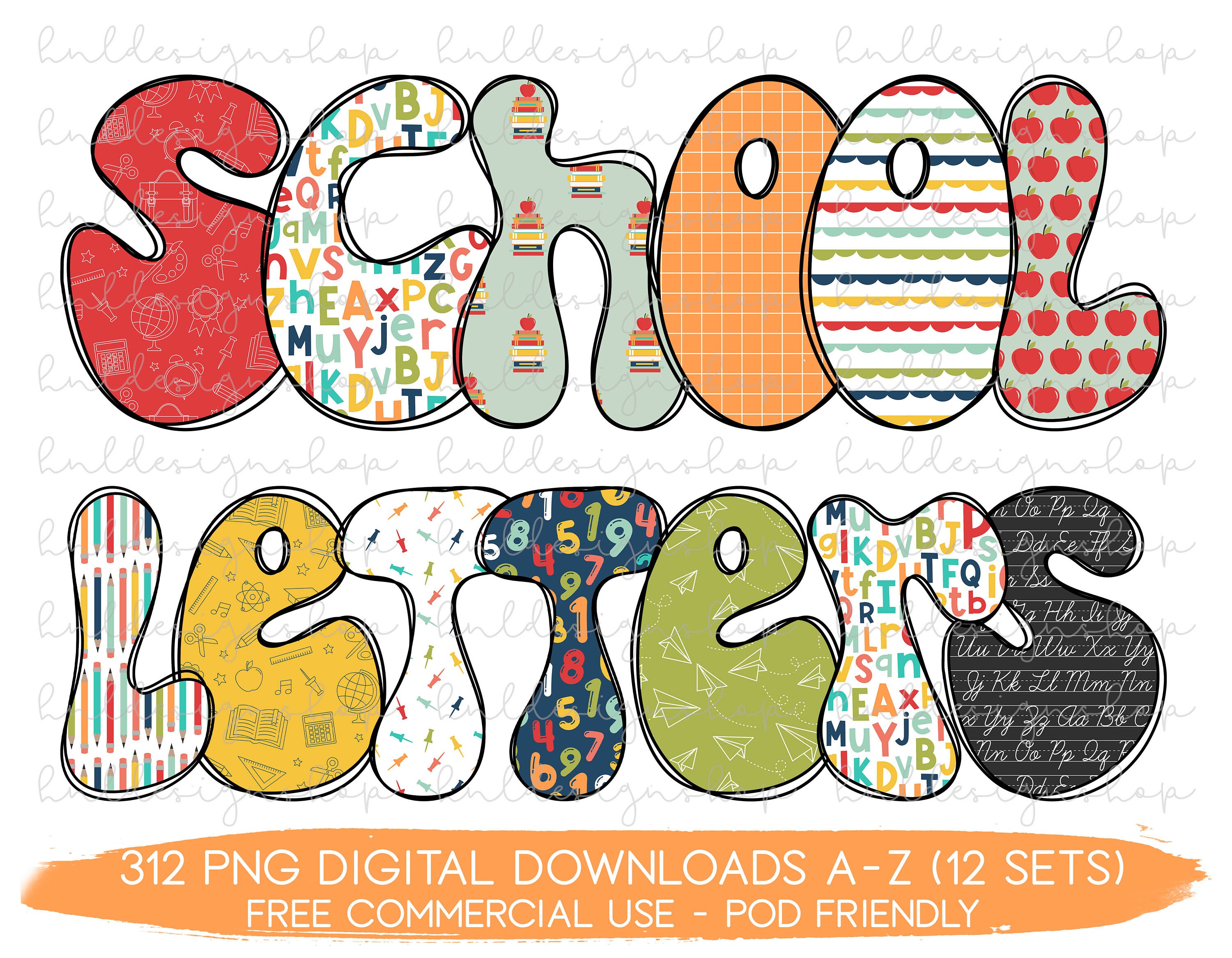 SET OF 12 School Doodle Letters Png School Font Png School - Etsy