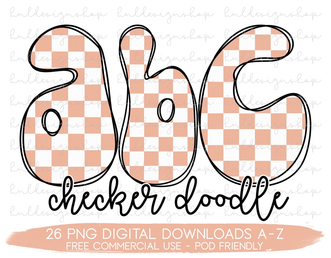 Peach Checker Doodle Letters Png, Checker Font Png, Kids Sublimation ...