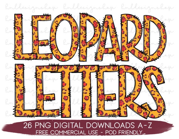 Retro Cheetah Print Doodle Letters PNG Cheetah Font Png - Etsy
