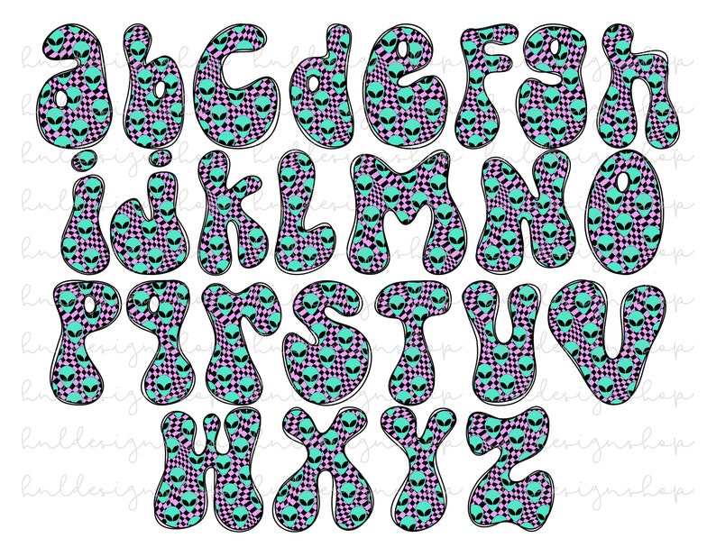 Retro Alien Doodle Letters Png Retro Font Png Alien - Etsy