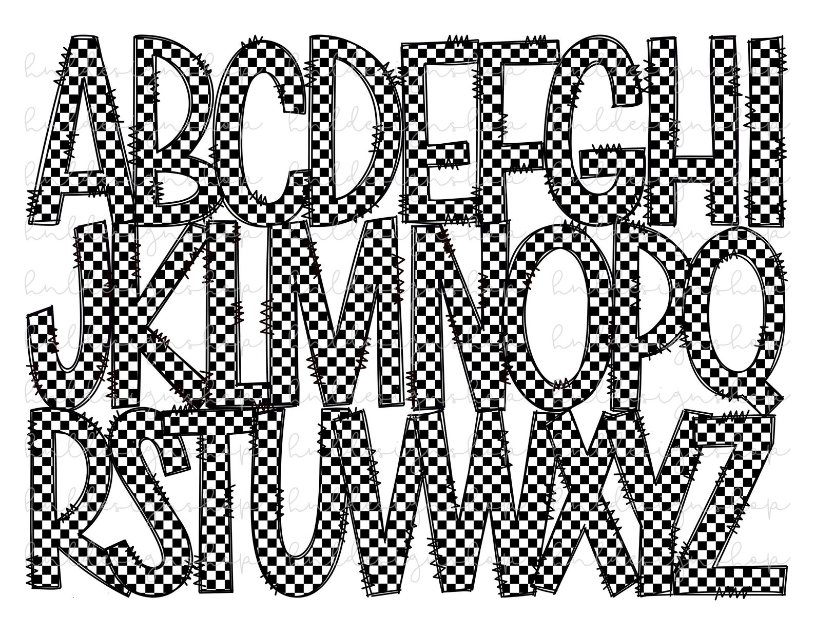 Checker Doodle Letters Png Checker Font Png Kids Sublimation - Etsy
